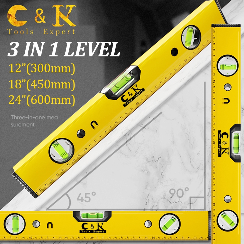 C&K 3 IN 1 Spirit Level Magnetic 12"/ 18"/ 24" Thicker Aluminum Level ...