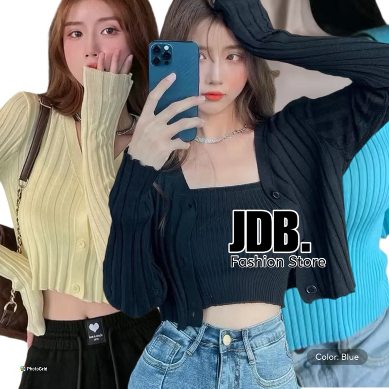 JDB [129ES] 2in1 KNITTED CROP CARDIGAN WITH INNER | Shopee Philippines
