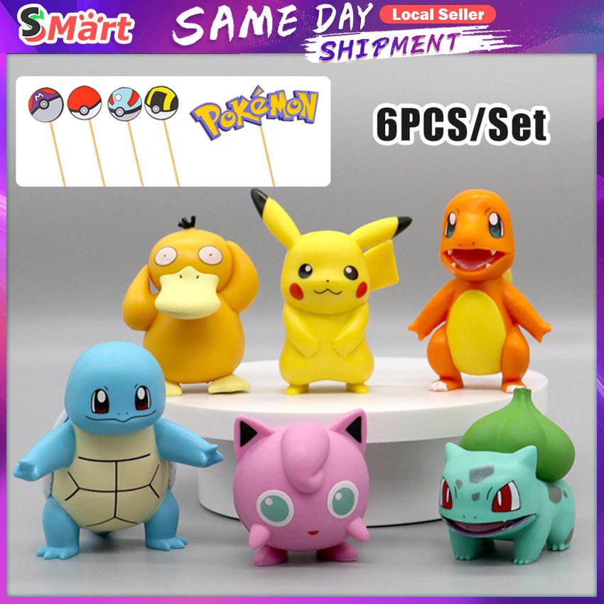 6Pcs/Set Anime Figure Pikachu Squirtle Charmander Togepi Psyduck ...