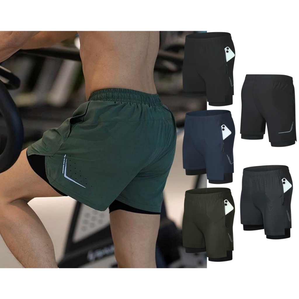 8213# Men's Sports Dri-Fit Taslan Running Shorts With Cycling Gym ...