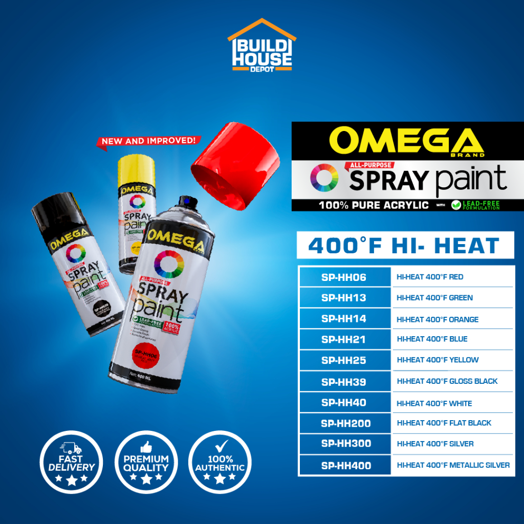OMEGA All-Purpose Acrylic Spray Paint - Hi Heat 400°F - 400 ml | Shopee ...