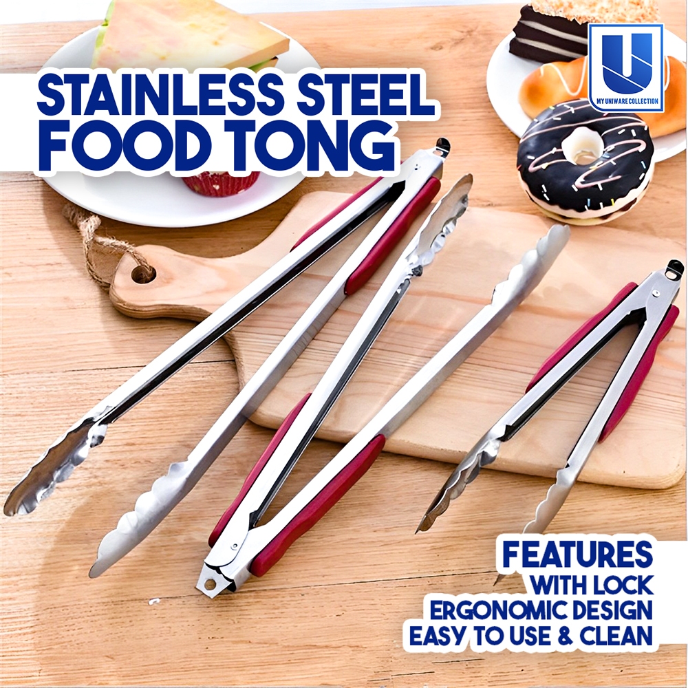 Portable Stainless Steel Plastic Kitchen Tong BBQ Clip Salad Bread Food ...
