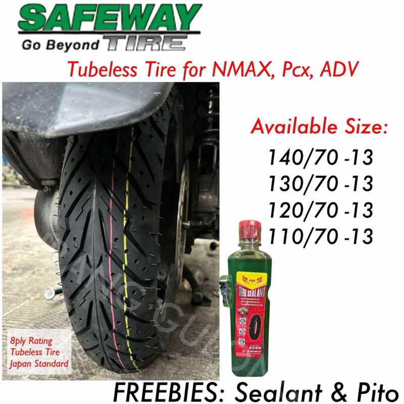 SAFEWAY Tire 13 for NMAX v1&v2 8ply Rating/Tubeless (FREE Sealant ...