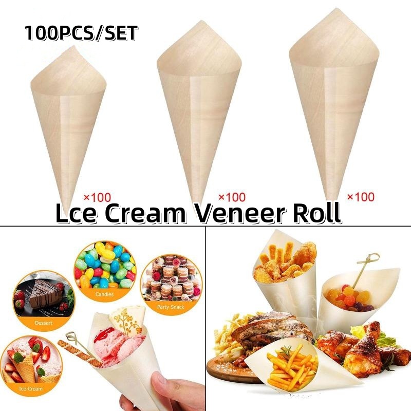 100PCS/SET Food Cones Ice Cream Cone Holder Wood Cones for Party ...
