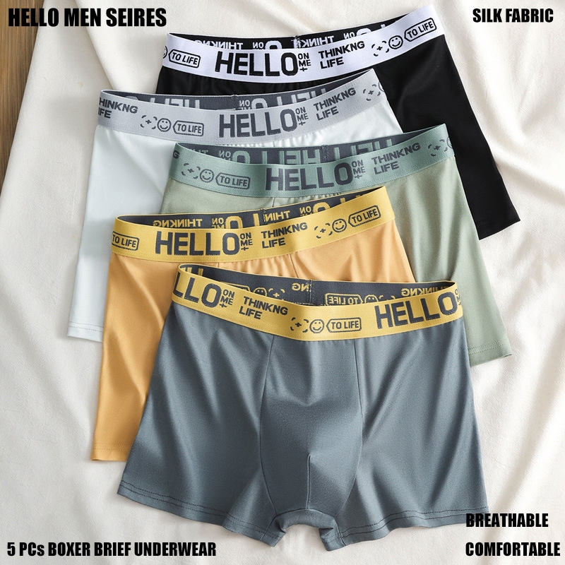 HELLO MEN 5 PIECES L-3XL Men's Boxer Brief Breathable Underwear High ...