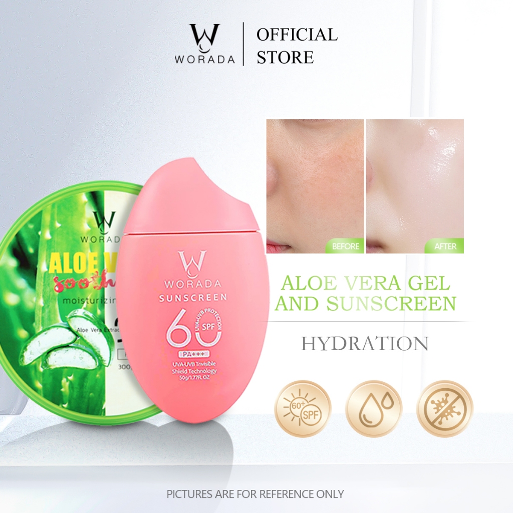WORADA SPF60 Lasting Whitening Sunscreen and 99% Soothing Moisturizing ...
