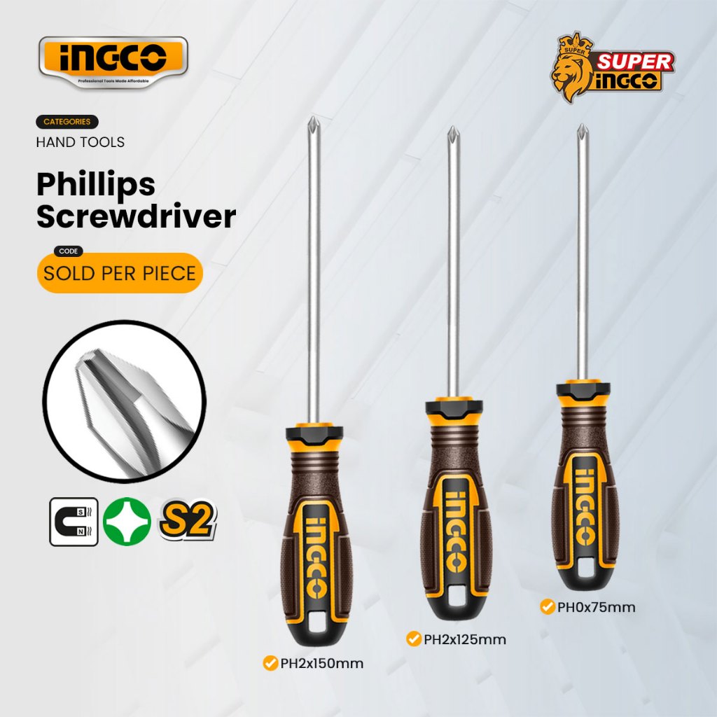 Ingco Phillips Screwdriver 75mm | 125mm | 150mm Crosshead Magnetic Tip ...