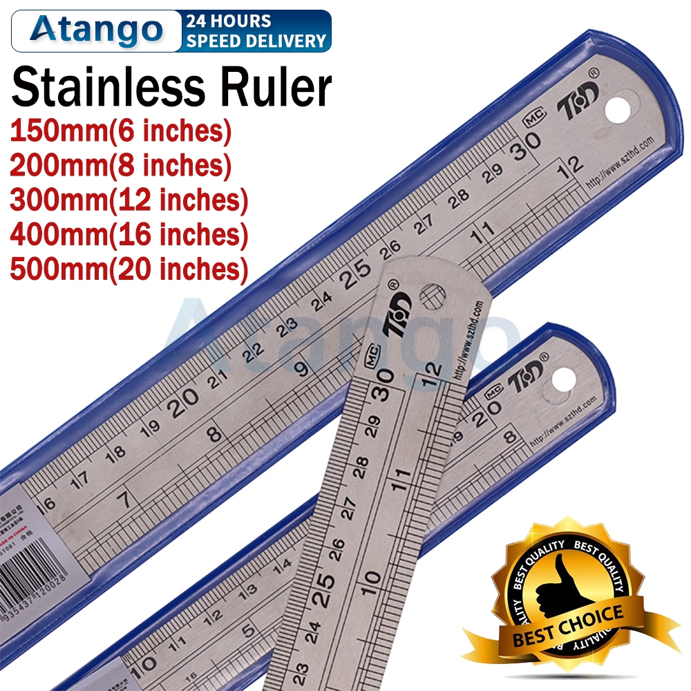 Stainless Steel Measuring Double-Sided Scale Ruler 6" 8" 10" 12" 16" 20 ...