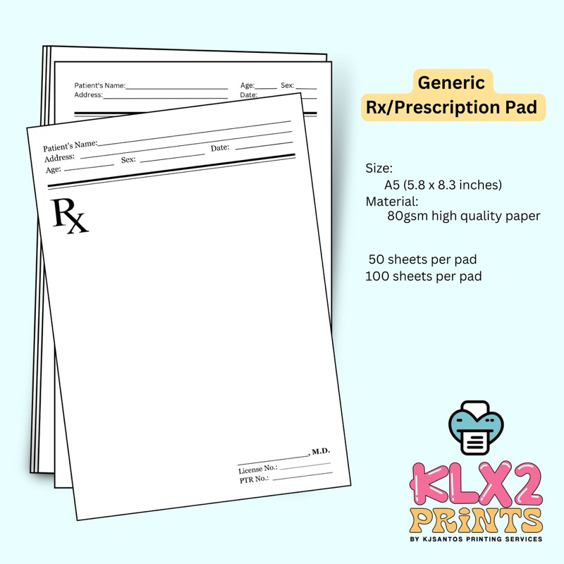 Generic and Customized Black and White Rx / Prescription Pads | Shopee ...