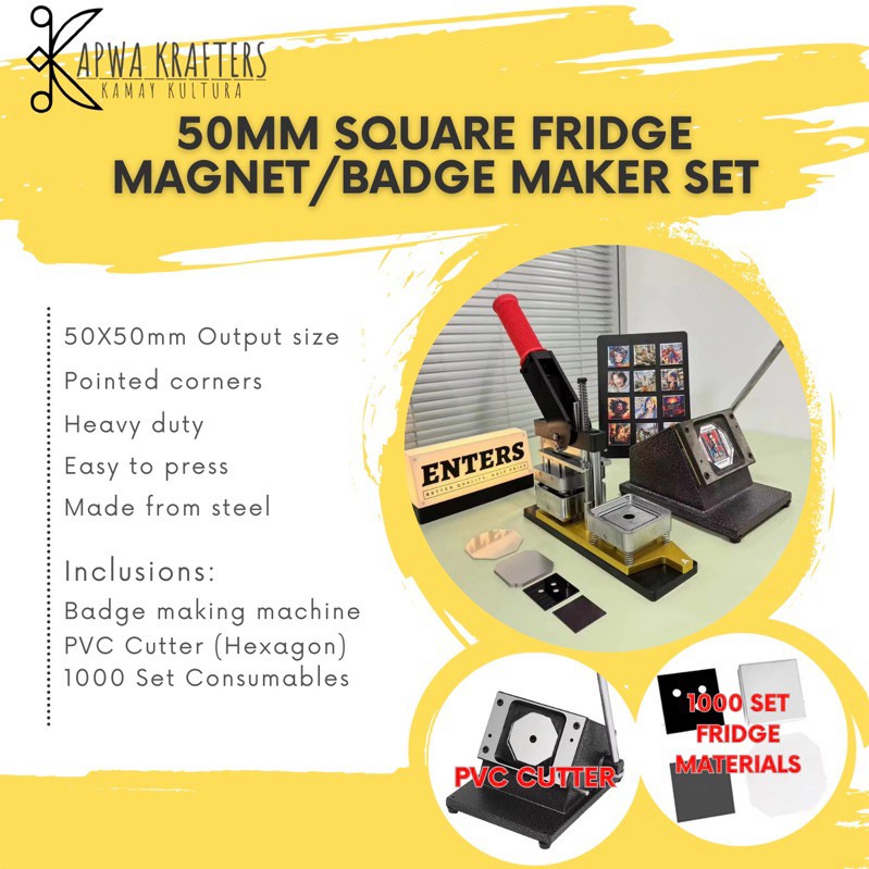 50mm / 63.5mm Square Fridge Magnet and Badge Maker Machine Pointed ...