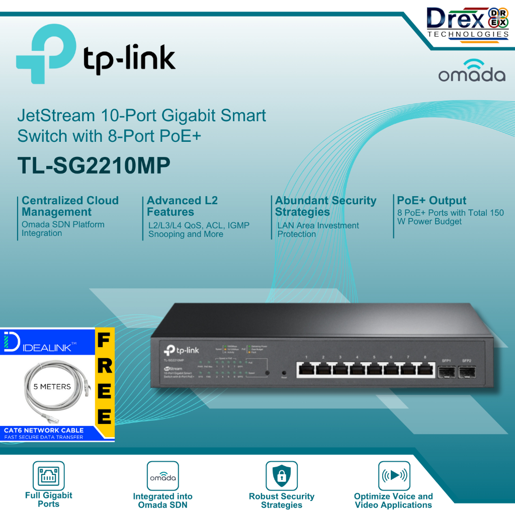 TP-LINK TL-SG2210MP JetStream 10-Port Gigabit Smart Switch with 8-Port ...