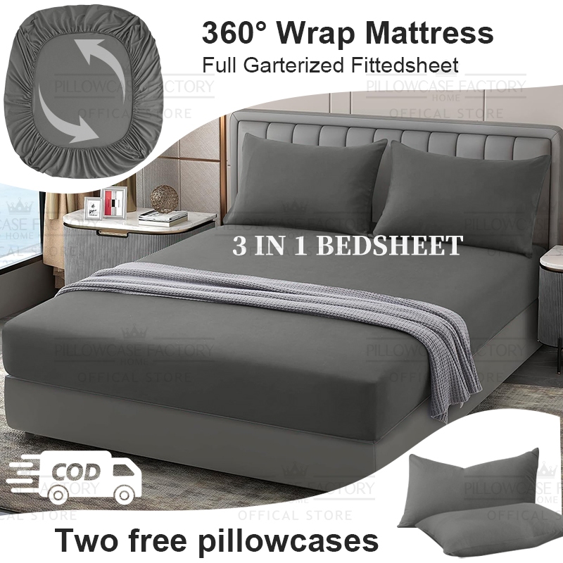 3in1 Bedsheet set Fully Garterized Bedsheet No Lukot No Gusot Queen ...