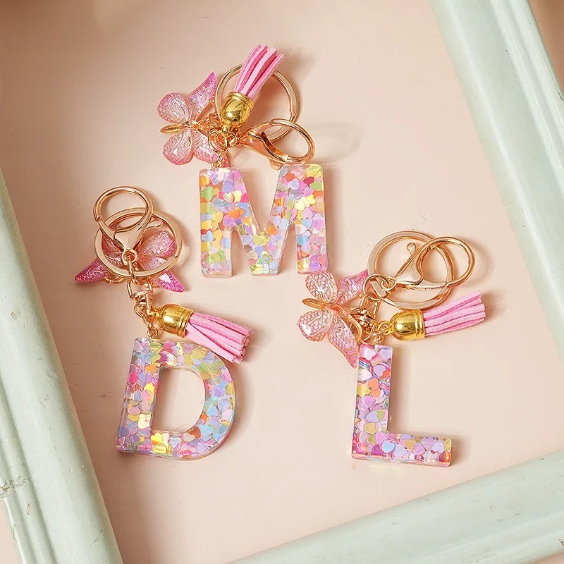 1pcs Fashion Pink Letter Keychain Love Sequins Butterfly Tassel ...