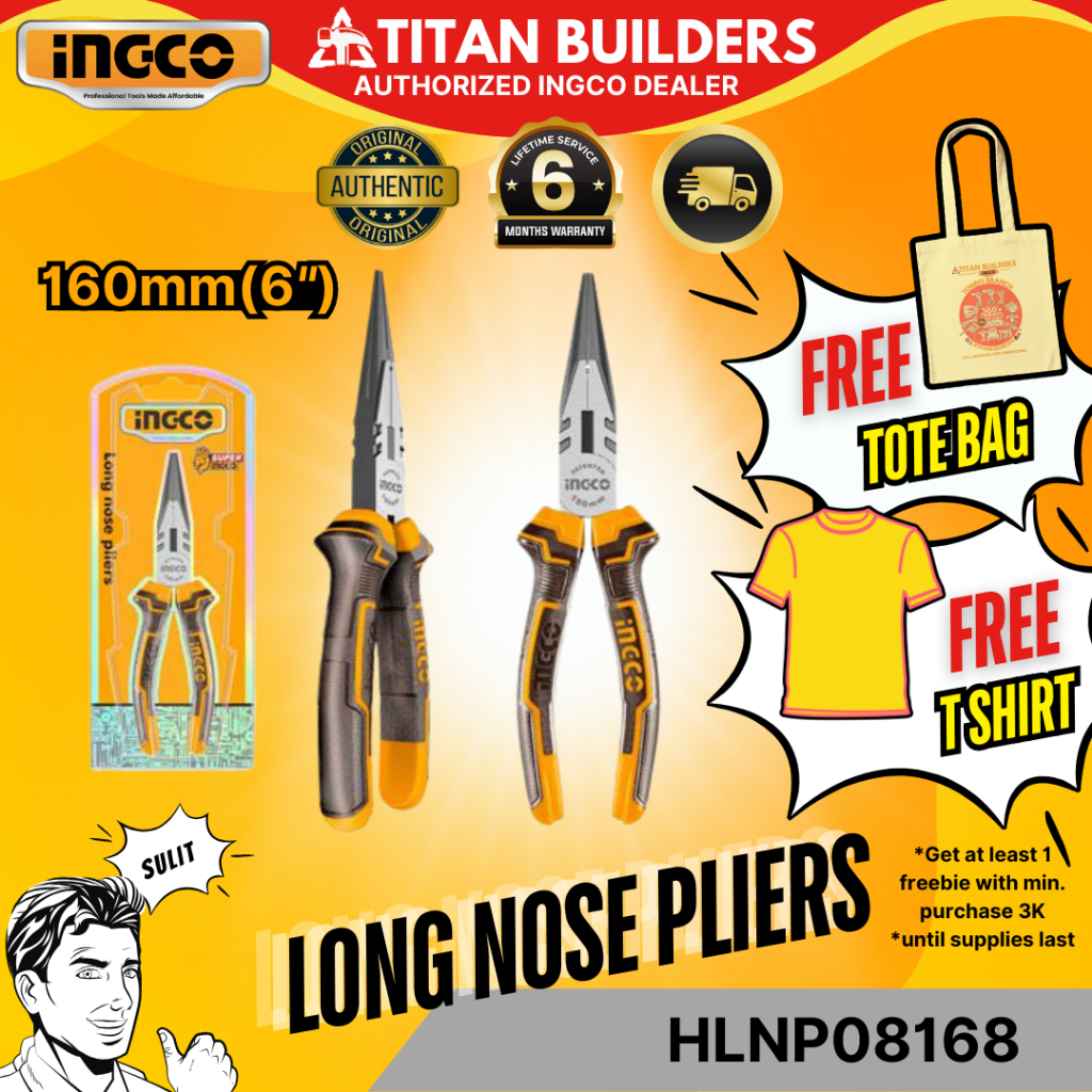 Ingco by Titan Long Nose Plier 6" with Anti-Rust Oil - Precision Tool ...