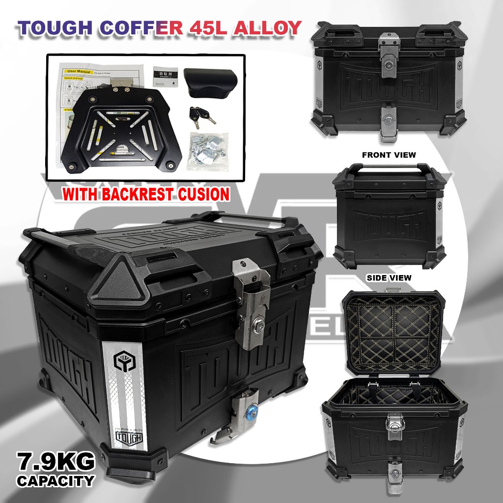 TOUGH Coffer 45 liters Hard Plastic Motorcycle Storage Helmet ...