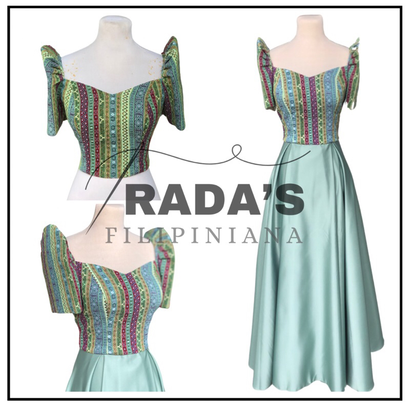 Modern Filipiniana Ethnic Green with Pleated Sage Green Skirt | Shopee ...