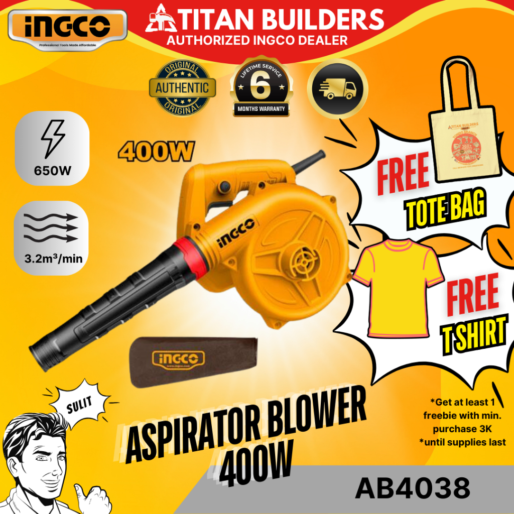 Ingco by Titan Aspirator Blower 400W 3.2m³/min with Dust Bag - Powerful ...