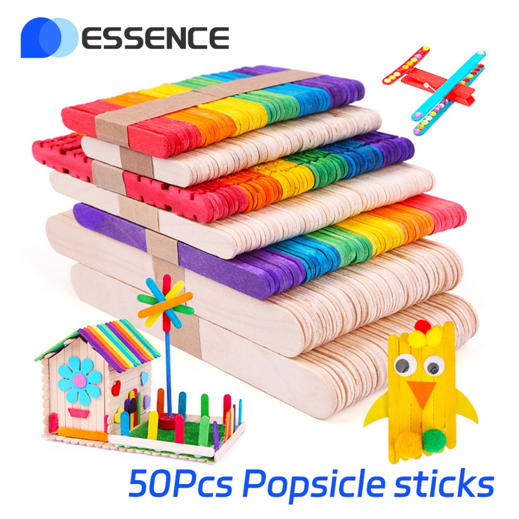 50Pcs School popsicle sticks Wooden Popsicle Stick Ice Cream Sticks ...