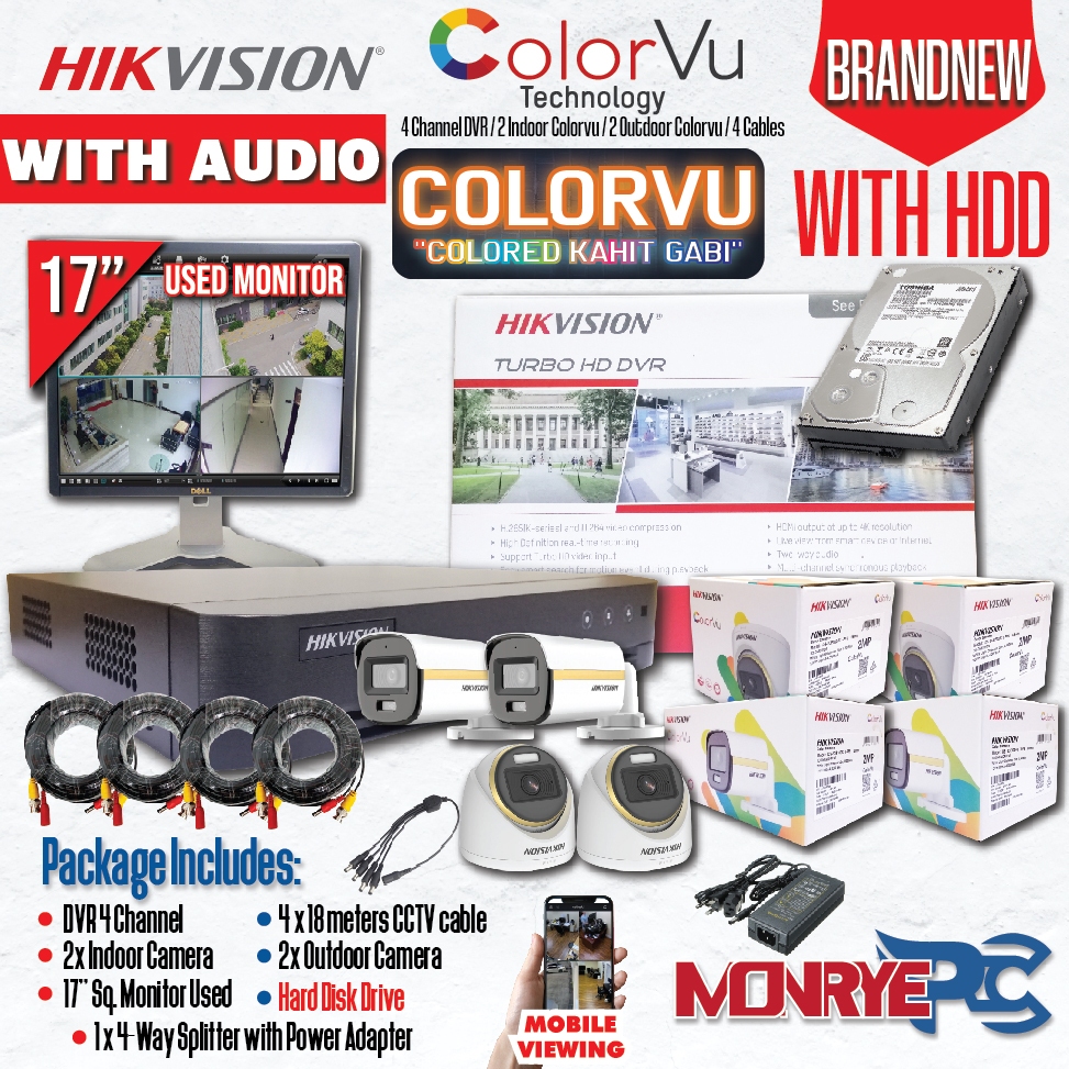 HIKVISION COLORVU WITH AUDIO CCTV PACKAGE /BNEW DVR 4 Channel/ COLORVU ...