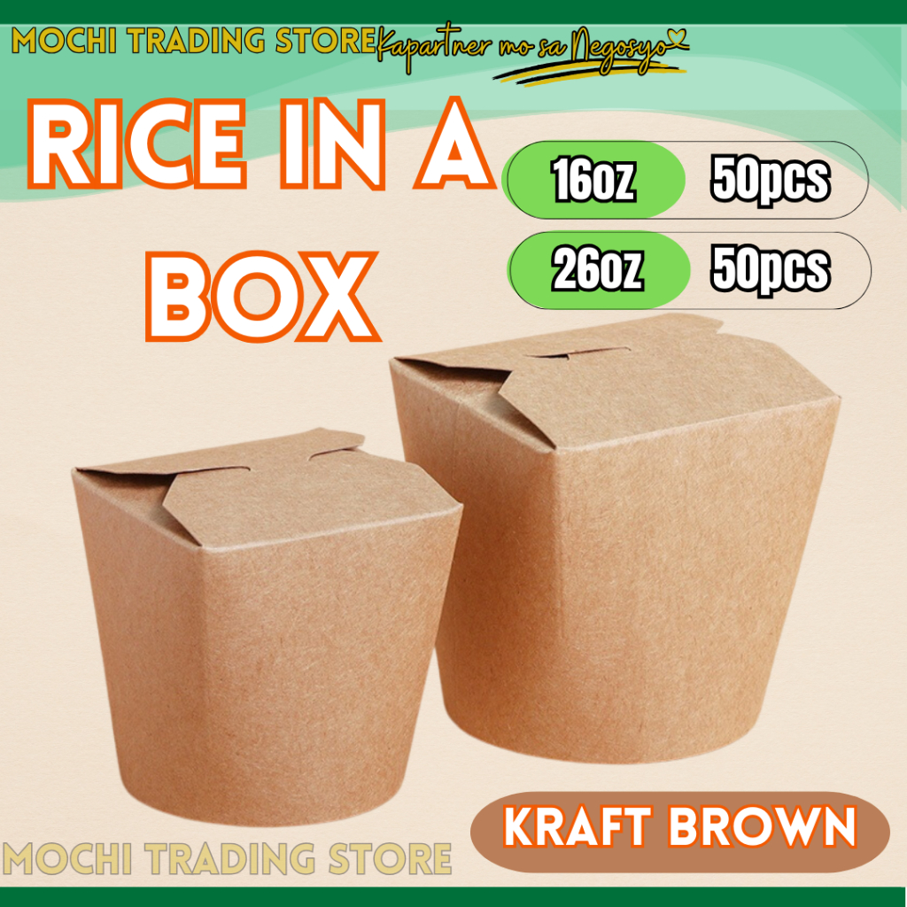 50pcs Rice in a Box Take Out box handle Noodles Food Packaging Kraft ...