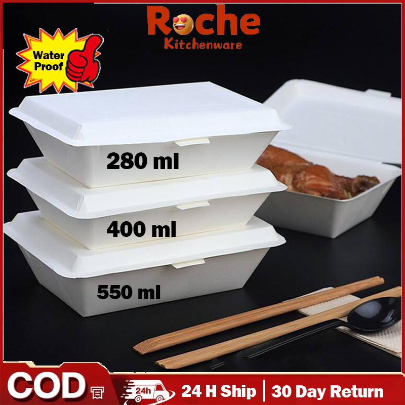 Paper Meal Box with lid Flip Plain White Dimsum Spaghetti Rice Box ...