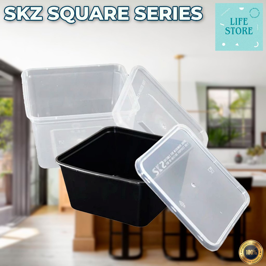SQ500 10pcs/pack Microwavable Plastic Container Square black and clear ...