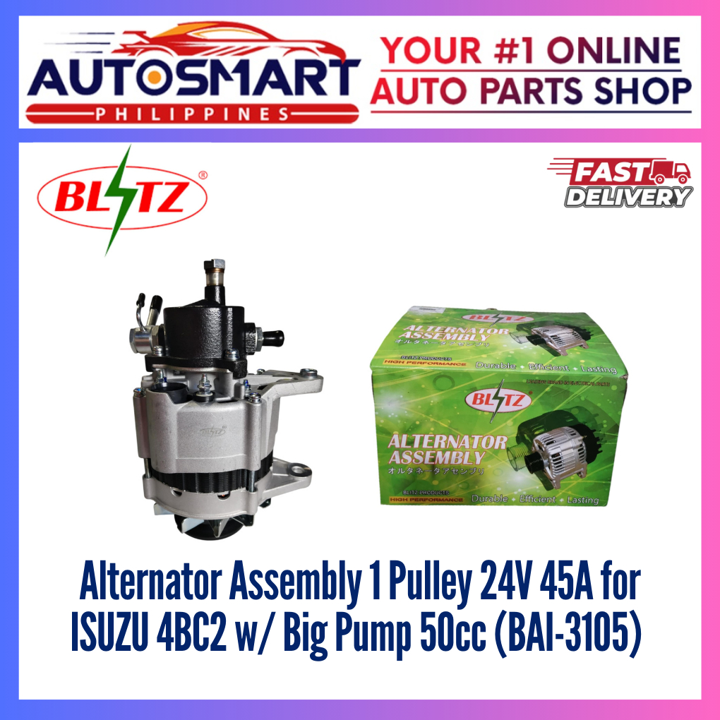 Alternator Assembly 1 Pulley 24V 45A for ISUZU 4BC2 w/ Big Pump 50cc ...