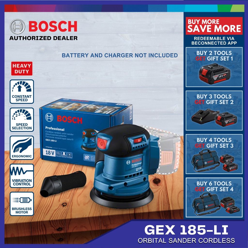 Bosch GEX 185-LI - Solo 125 mm Orbital Sander Cordless HD-CORDLESS 18V - 06013A5080 | Shopee ...