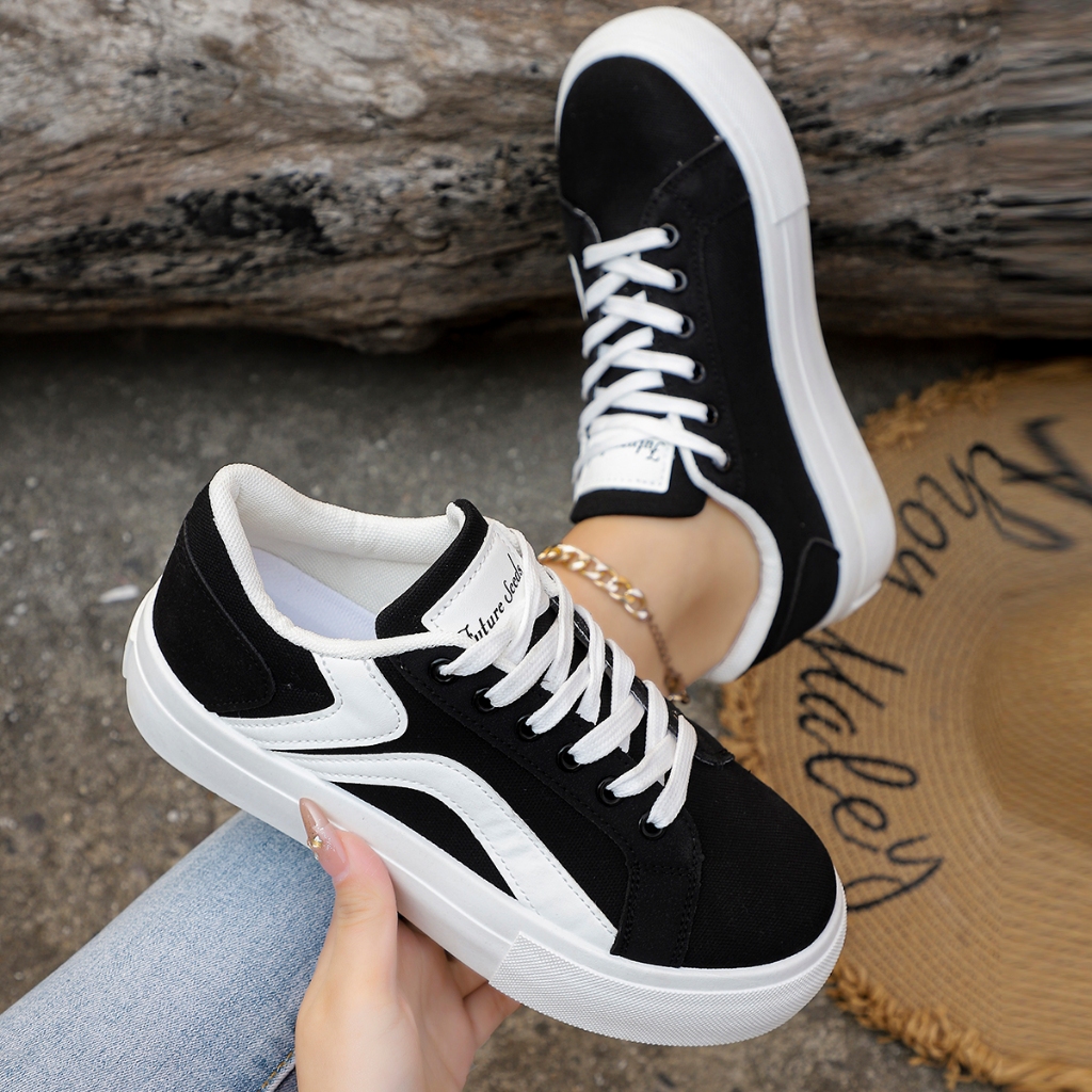 Korea Fashion Platform shoes Casual Black Canvas shoes For Women ...