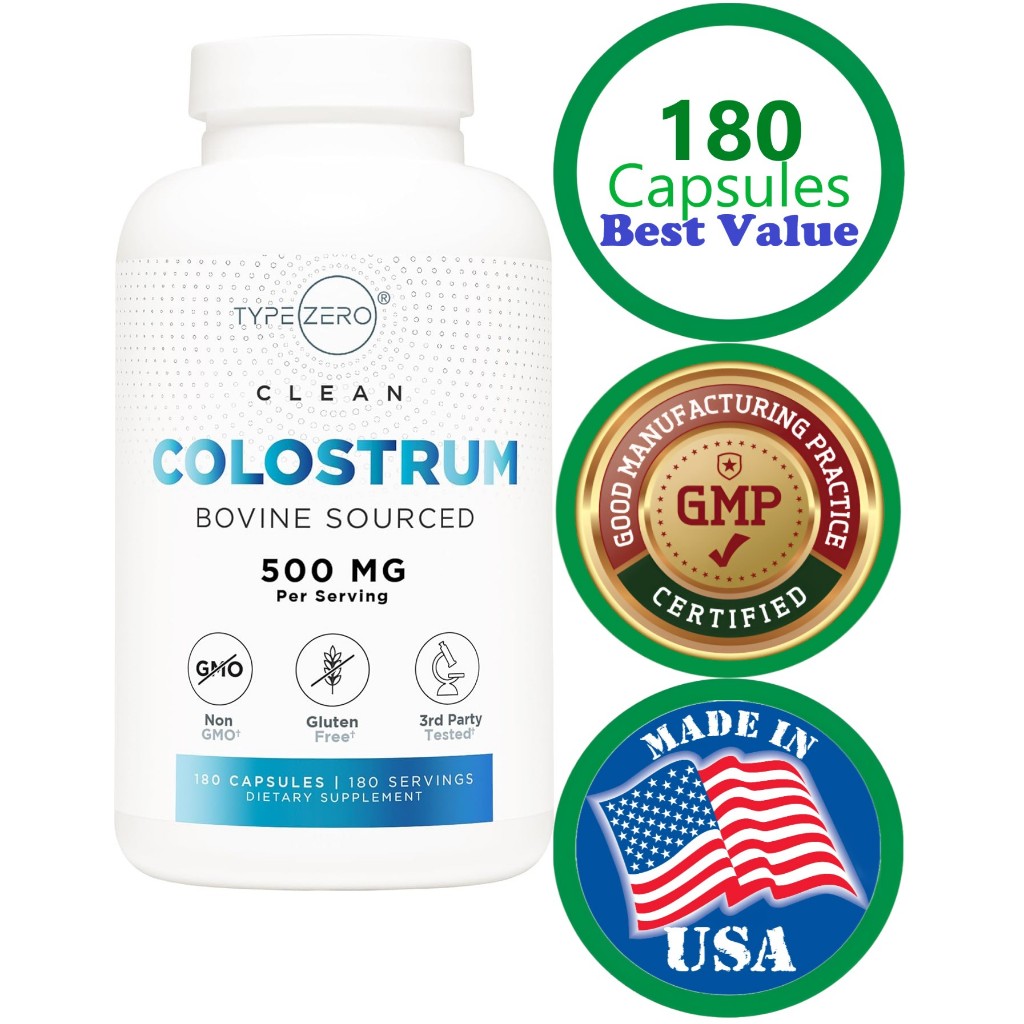 180 Caps Real Colostrum 500mg Clean & Pure Bovine Sourced Nutrient-Rich ...