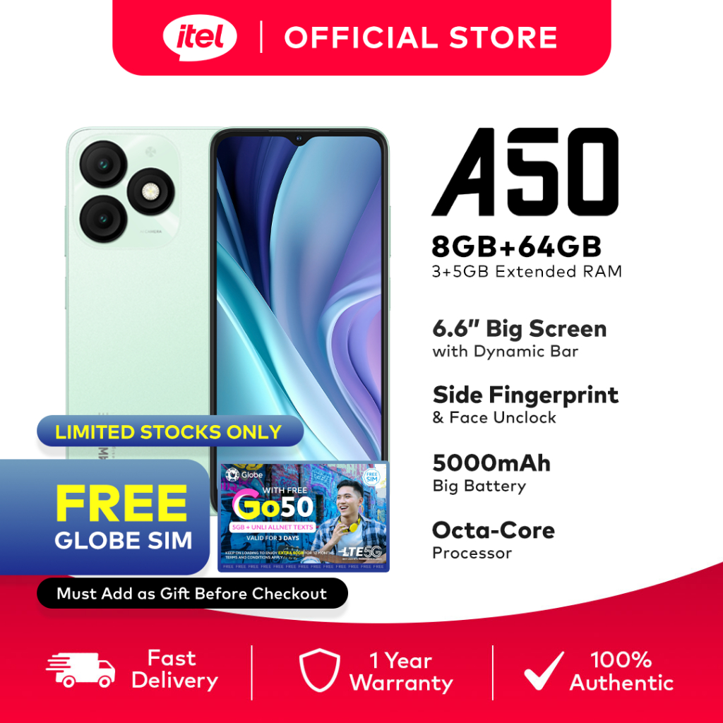 itel A50 RAM 8GB (3GB+5GB)+ROM 64GB | 6.6" Big Screen | 5000mAh Big ...