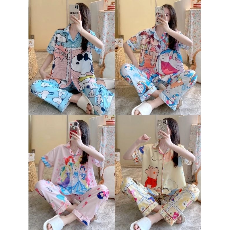 Doraemon Terno Pajama with Buttons and Collar Sleepwear Set Character ...