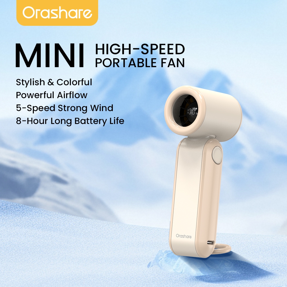 Orashare HF11H Mini Fan 3000mAh Rechargeable Portable Jet Fan 5 Gears Strong Wind With Hook ...