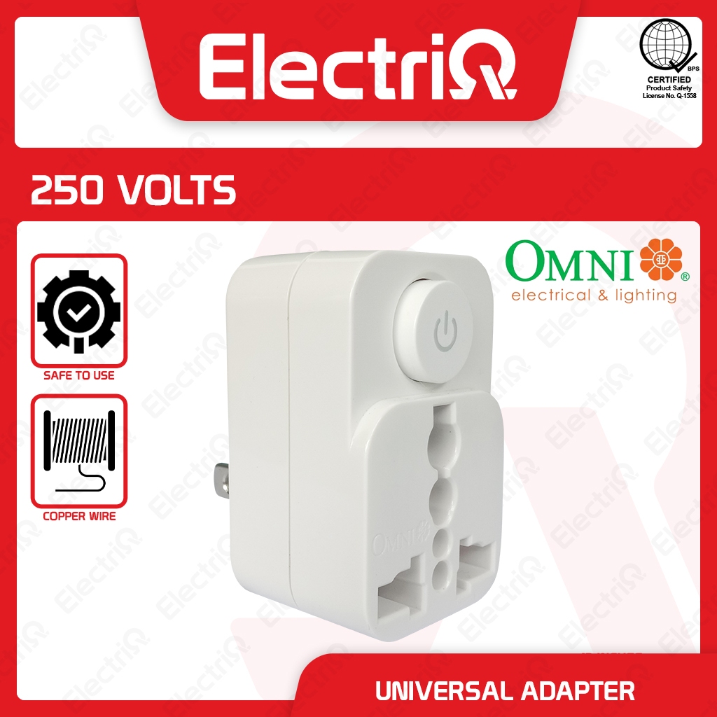 Electriq l Omni Universal Adapter w/ Switch Socket Outlet Adaptor Plug ...
