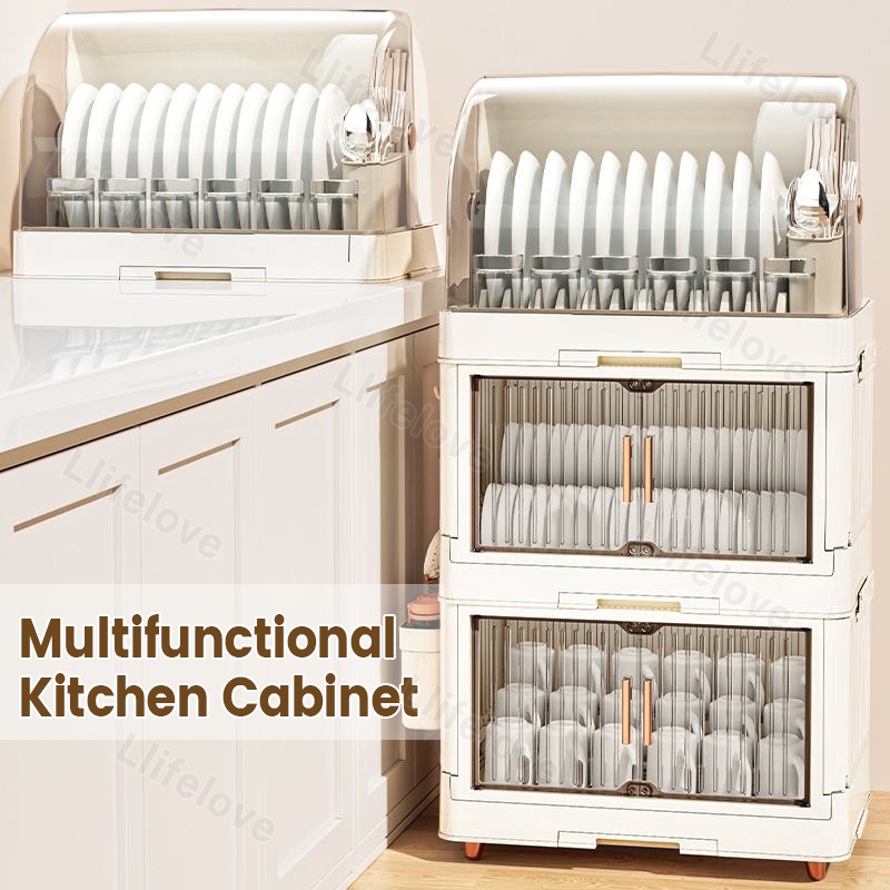 Dish Rack Dish Drain Cabinet Plastic Dish Cabinet With Cover Foldable ...