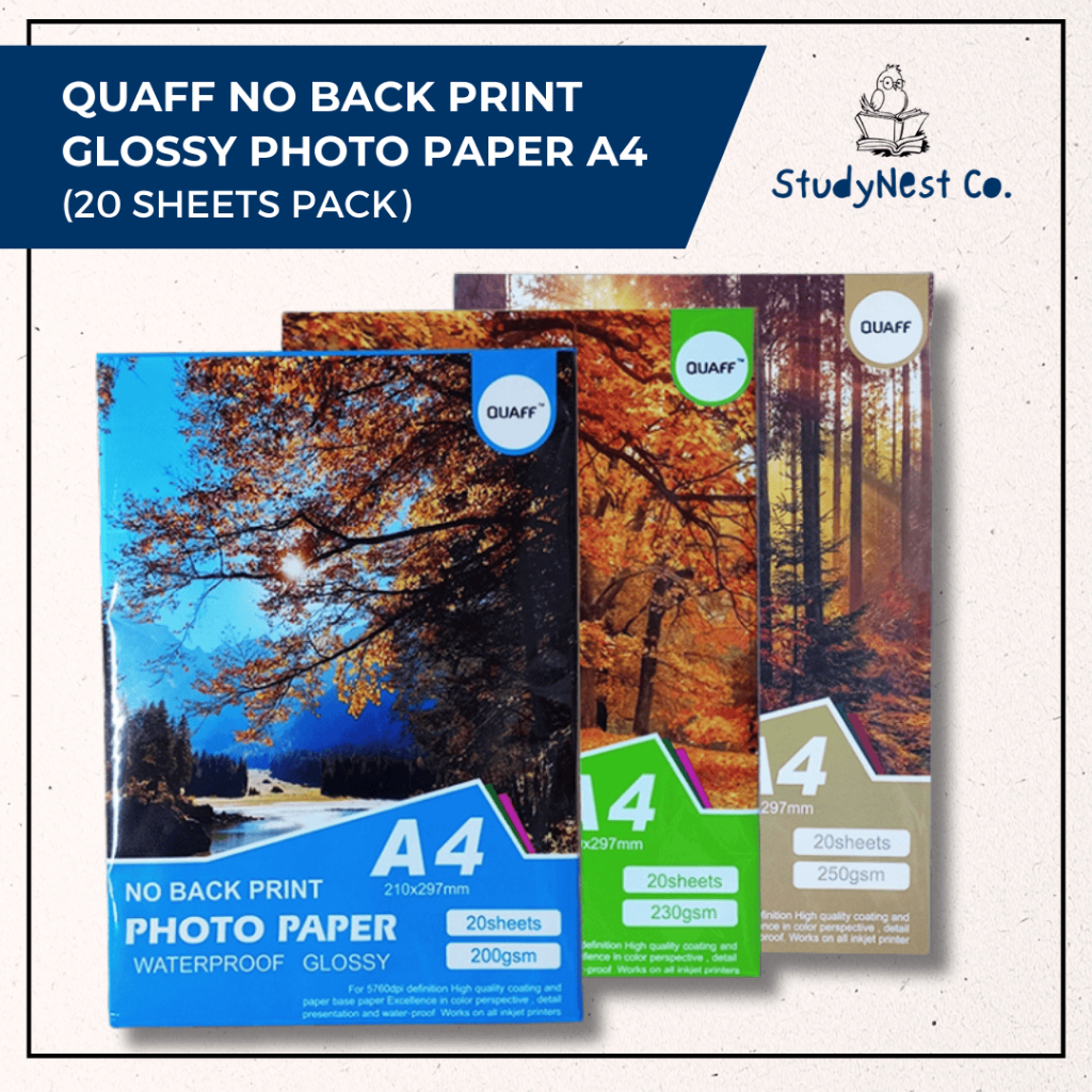 StudyNestCo | Quaff No Back Print Glossy Photo Paper A4 - 20 Sheets Pack- 180 | 200 | 230 | 250 ...