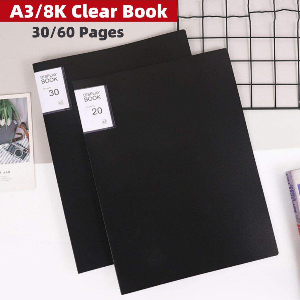 8K/A3 Clear Book Transparent Folder 30/60 Pages Paper Storage File ...