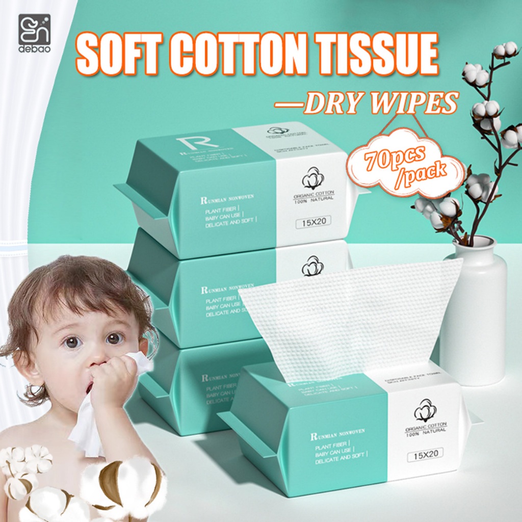 Endebao Dry Wipes Cotton Tissue 70Pcs Wet/Dry Use Thickened Facial ...