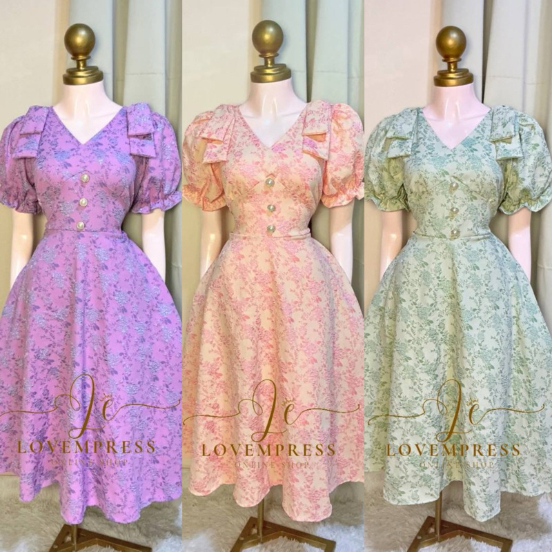 STACEY Dress Medium to XL Two toned Jacquard Embossed with waist tie ...