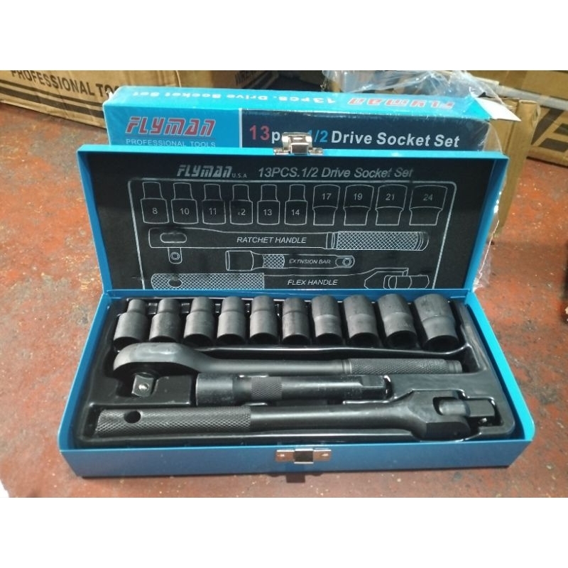 FLYMAN 13pcs and 14pcs Socket set 1/2 drive(8mm-24mm) | Shopee Philippines