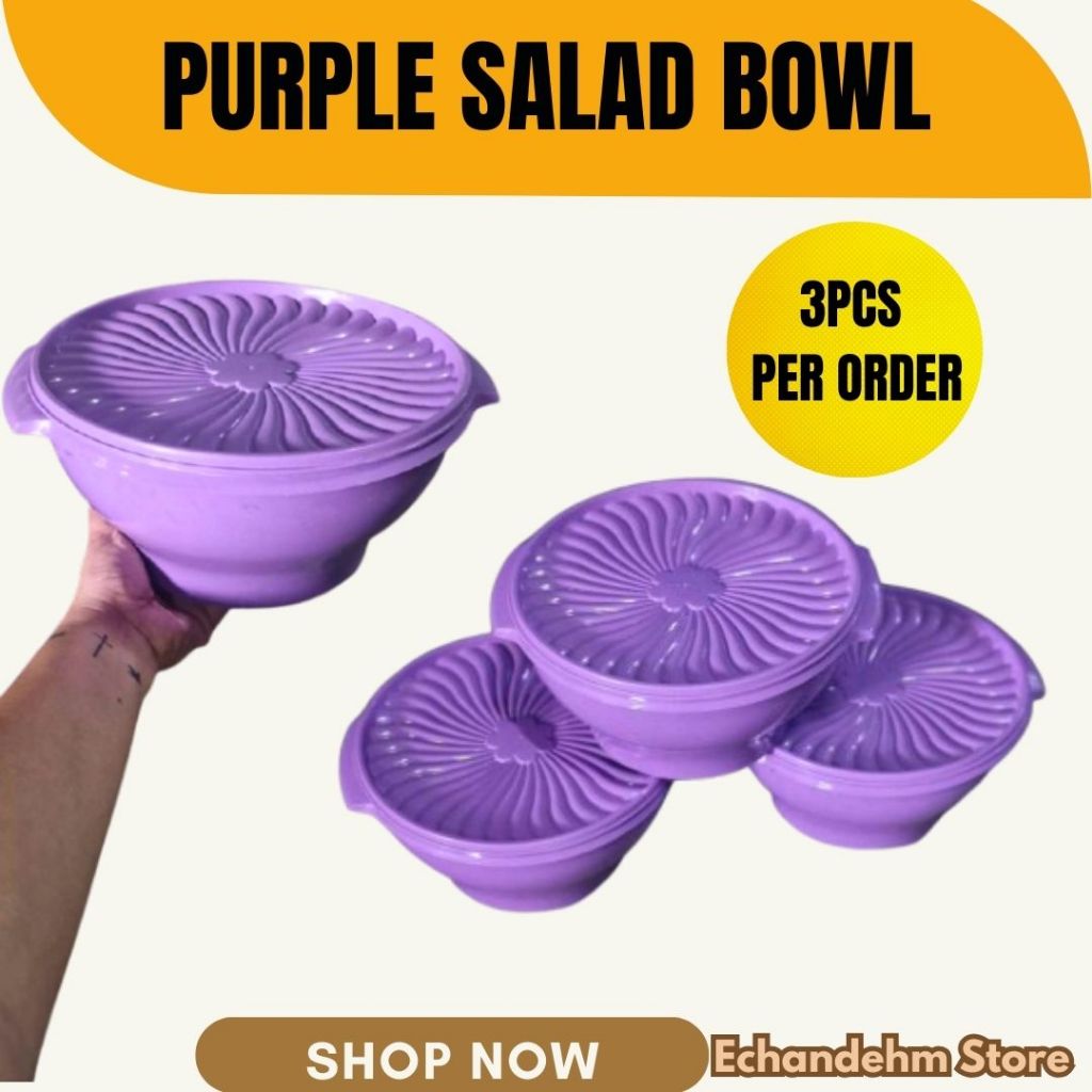3.5L Aesthetic Purple Salad Bowl with Cover Set 3pcs Package Cereal ...