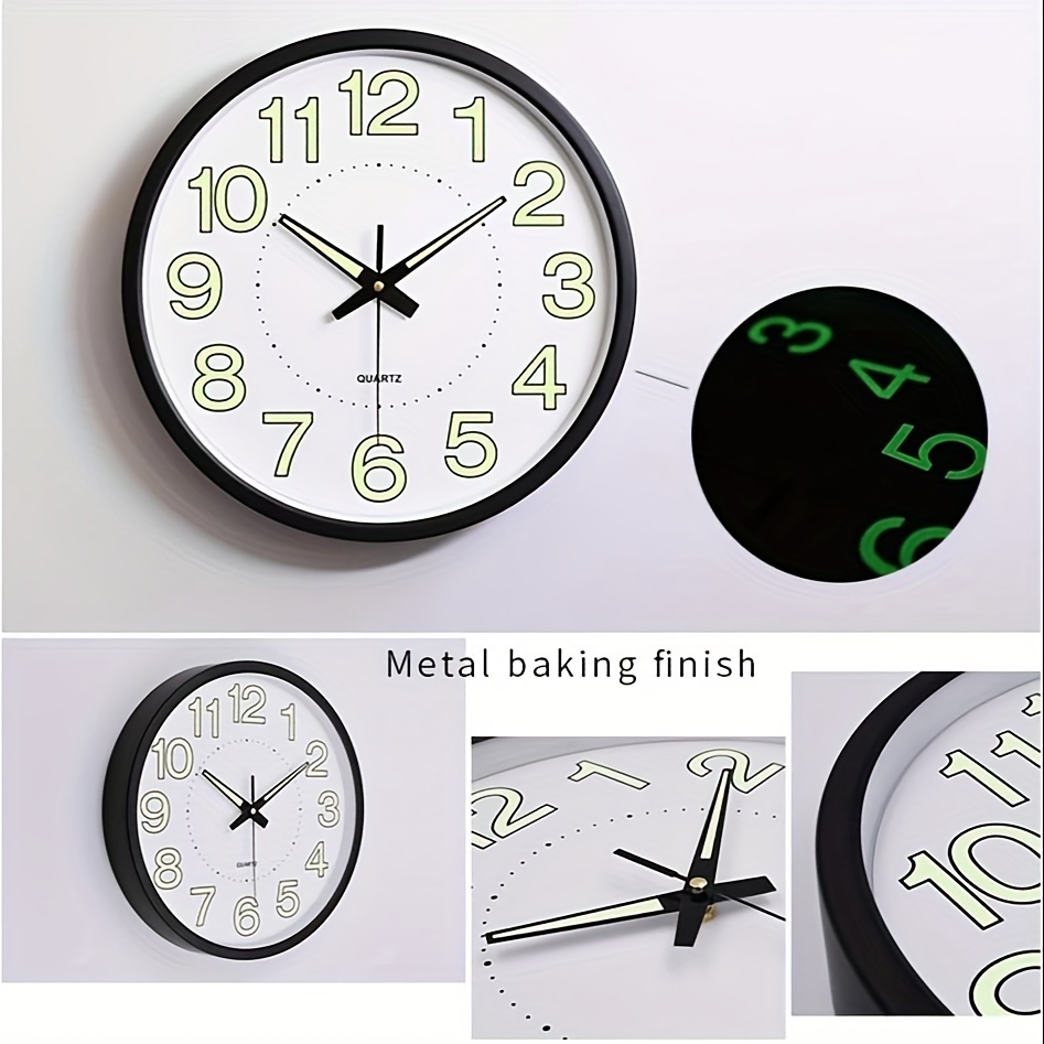 12inch Round Wall Clock Glow In The Dark Silent Quartz Clock Nordic ...