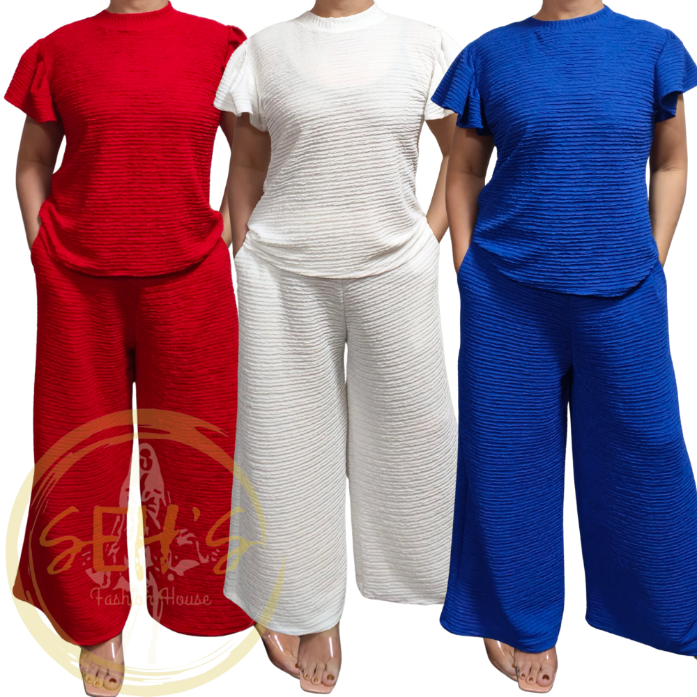 SEH'S Farah Coordinates Blouse & Pants Set Fits L-2XL Body Frames Bark ...