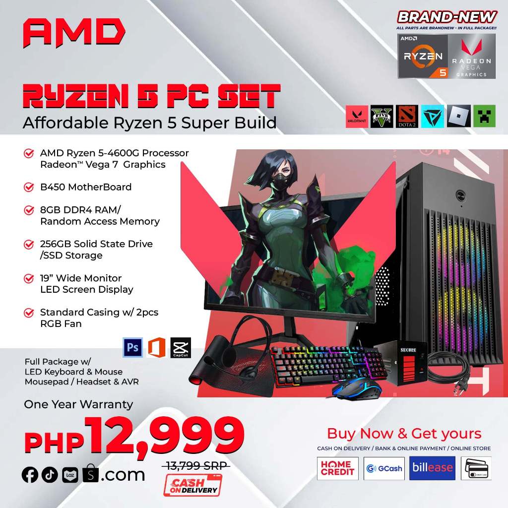 BRANDNEW Computer Set CPU-Standard Casing-AMD Ryzen 5 4600G-8gb DDR4 ...
