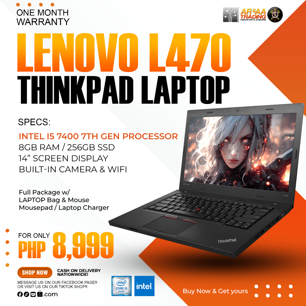 Laptop Lenovo Thinkpad L470 i5-7th Generation 8gb 256gb SSD | Shopee ...