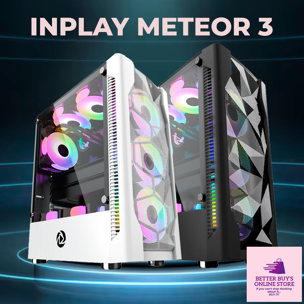 Inplay Meteor 03 | Black | White | Tempered Glass Mesh Front ATX PC ...