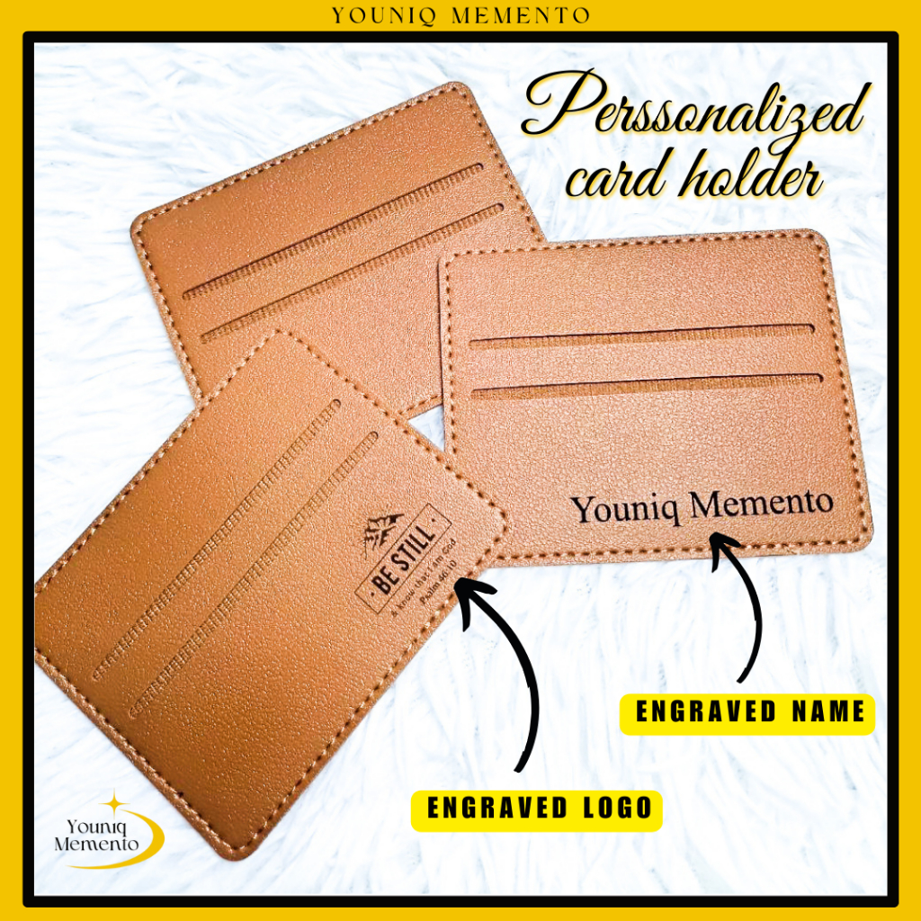 YM Personalized Card Holder Laser Engraved Customized Holder Leather ...