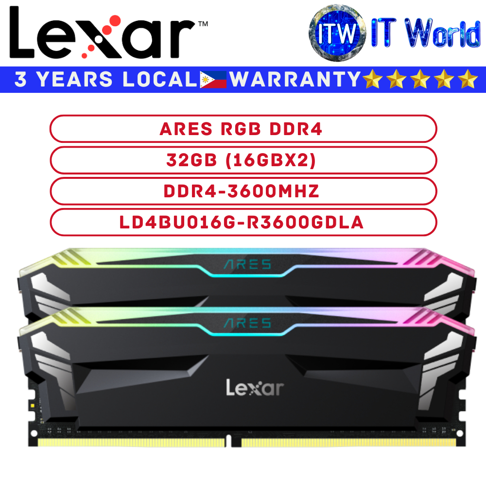 Itw | Lexar DDR4 RAM 32GB (16GBx2) 3600Mhz ARES RGB UDIMM Desktop Memory (LD4BU016G-R3600GDLA ...