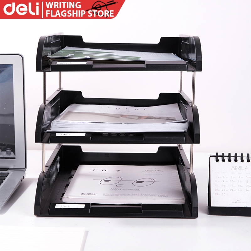 Deli 3-Layer Desk File Organizer Paper Magazine Document Tray Office ...