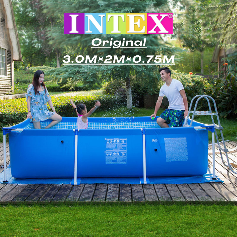 INTEX 28272 3.0M Rectangular Steel Frame Swimming Pool Adult Swimming ...